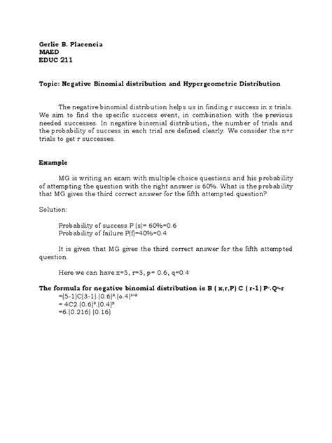 Negative Binomial Distribution 1 Pdf