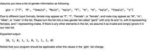 Solved Assume You Have A List Of Gender Information As Chegg Com