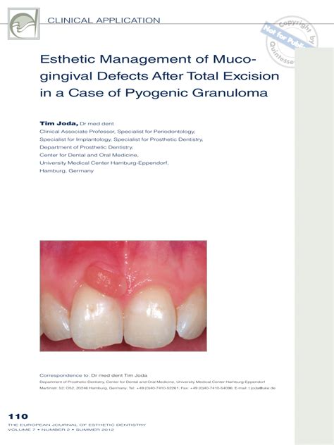Pdf Esthetic Management Of Mucogingival Defects After Total Excision In A Case Of Pyogenic