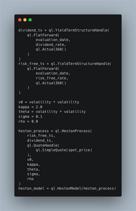 Use Quantlib To Price An Option With The Heston Model In 30 Seconds Thread From Pyquant