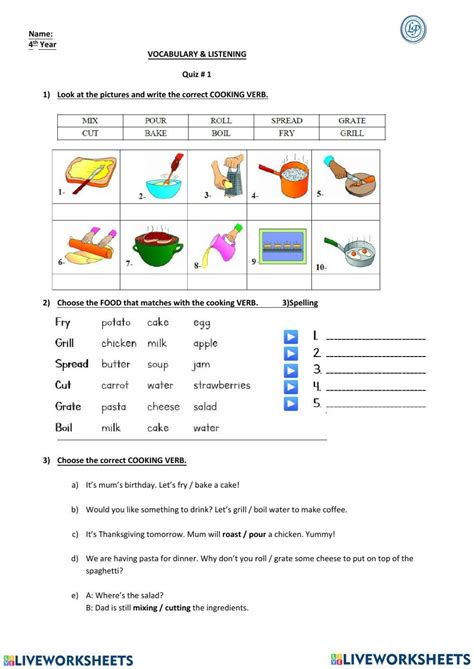 Cooking Verbs Activity For Grade 4 Artofit