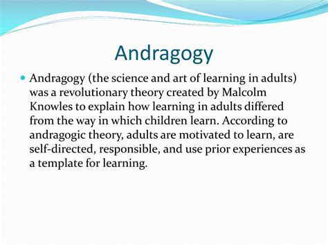 Ppt Andragogy And The Principles Of Adult Learning Powerpoint