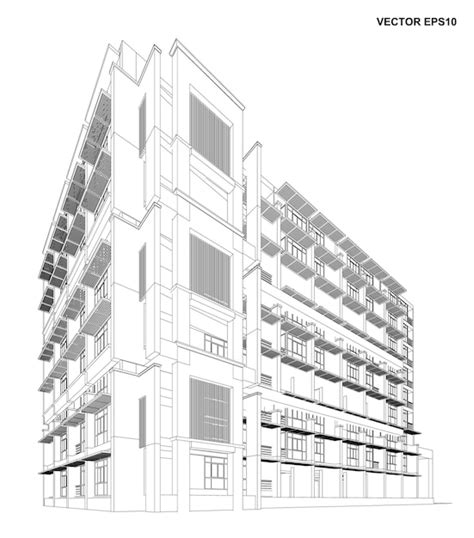 Premium Vector 3d Wireframe Of Building Sketch Designvector