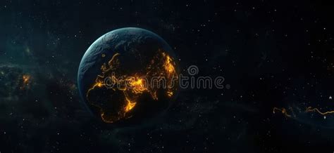 Earth Illuminated By City Lights In Space Showcasing Global Connectivity And Beauty Stock Image