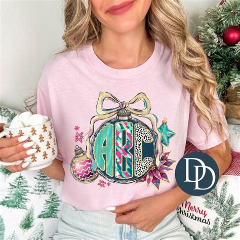 Preppy Christmas Ornament Monogram Dtf Transfer Dapper Designs