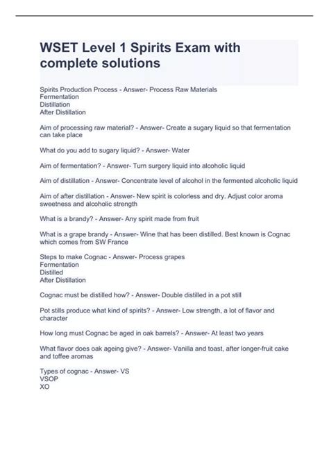 Wset Level 1 Spirits Exam With Complete Solutions Wset Stuvia Us