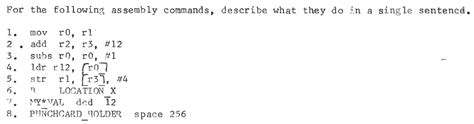 solved for the following assembly commands describe what