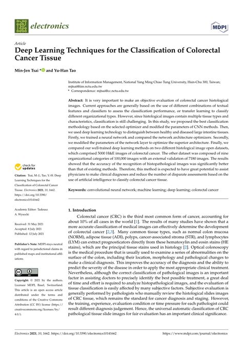 Pdf Deep Learning Techniques For The Classification Of Colorectal