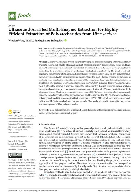 Pdf Ultrasound Assisted Multi Enzyme Extraction For Highly Efficient Extraction Of