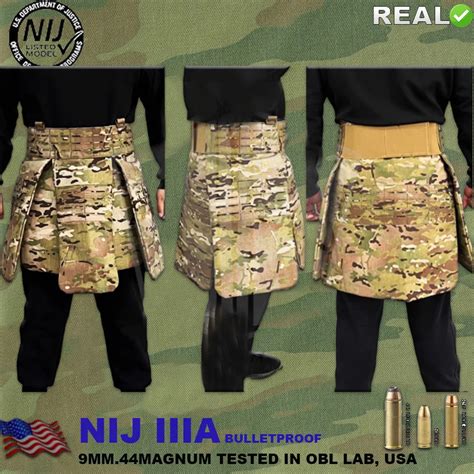 Nij Iiia 44mag Tactical Ballistic Skirt Groinandleg Armor Panel Molle