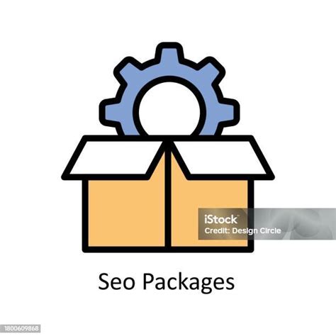Seo 패키지 벡터 채워진 윤곽선 아이콘 디자인 그림입니다 흰색 배경에 비즈니스 및 경영 기호 Eps 10 파일 검색 엔진에