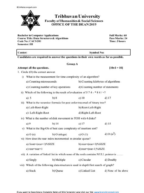 Bca Third Semesters Model Questions Pdf