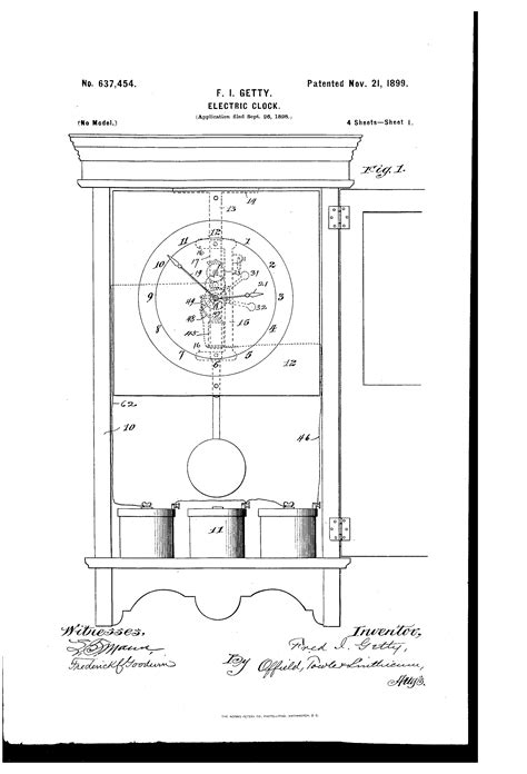 Patent Clock Electric By Fred I Getty Issued Nov