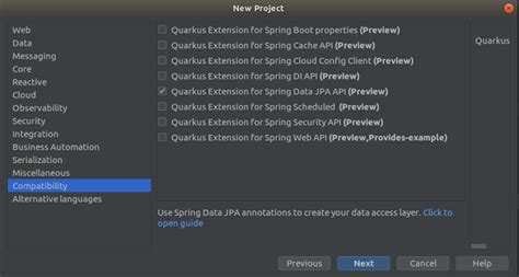 supporto spring in quarkus spring data development java html it