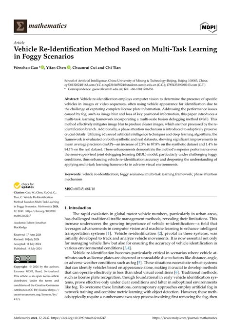 Pdf Vehicle Re Identification Method Based On Multi Task Learning In Foggy Scenarios