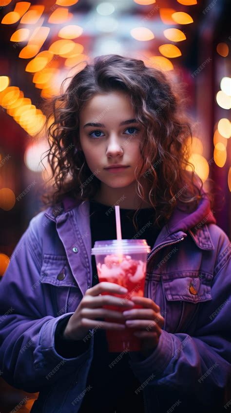 Premium Photo A Girl Holding A Drink Generative Ai Art