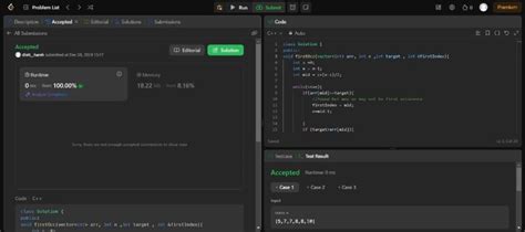 Continuing My Journey In Data Structures And Algorithms I Worked On Leetcode 34 Find First