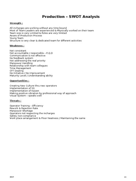 Production Swot Analysis Strength Pdf