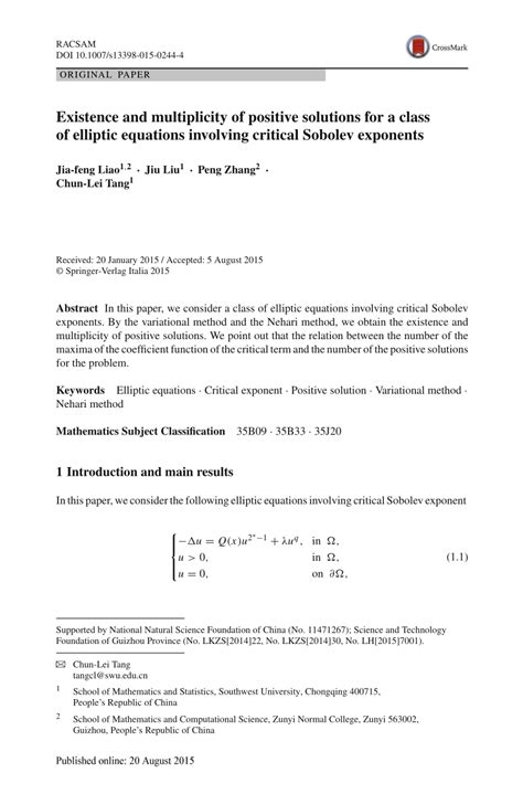 Pdf Existence And Multiplicity Of Positive Solutions For A Class Of Elliptic Equations