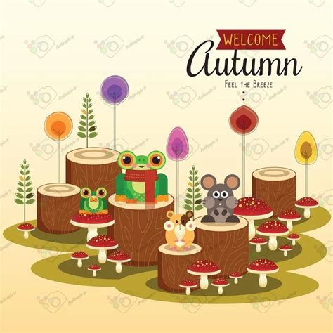 وکتور کودکانه خوش آمد گویی حیوانات برای پاییز کد 12290 عکس گراف