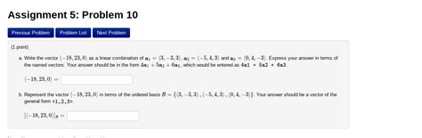 Solved Assignment 5 Problem 10 Previous Problem Problem