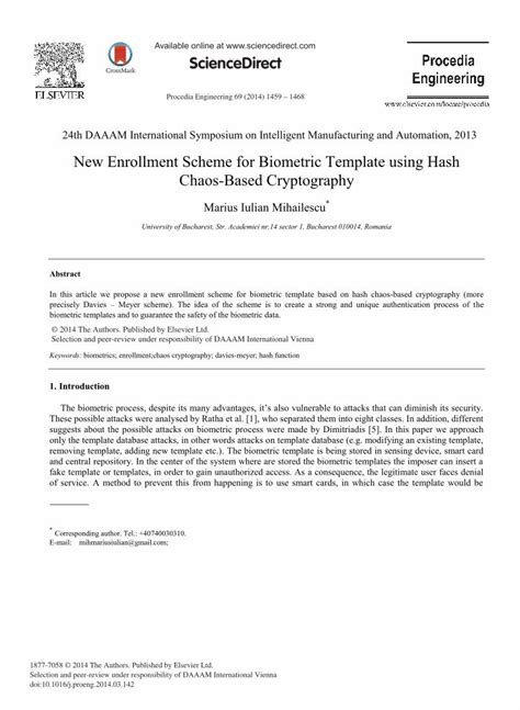 pdf new enrollment scheme for biometric template using hash chaos