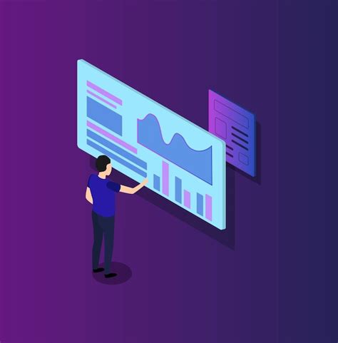 Premium Photo 3d Isometric Illustration A Man Interacting Charts Analyzing Statistics Data