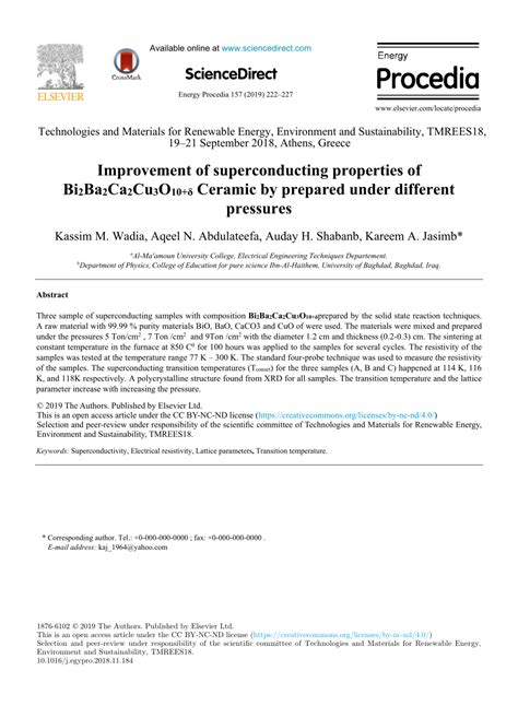 Pdf Improvement Of Superconducting Properties Of Bi2ba2ca2cu3o10 δ Ceramic By Prepared Under