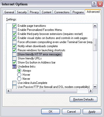 Turn Off Friendly Error Messages In Ie Internet Explorer