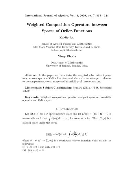 Pdf Weighted Composition Operators Between Spaces Of Orlicz Functions