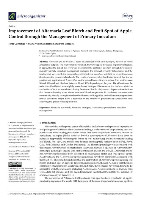 Pdf Improvement Of Alternaria Leaf Blotch And Fruit Spot Of Apple Control Through The