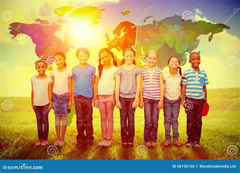 Composite Image Of Cute Pupils Smiling At Camera In Classroom Stock Illustration Illustration