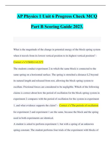 Ap Physics 1 Unit 6 Progress Check Mcq Part B Scoring Guide 2023 Appian Stuvia Us