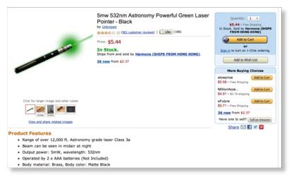 Laser Pointer Safety Illegal Laser Pointers Being Sold By Amazon Com