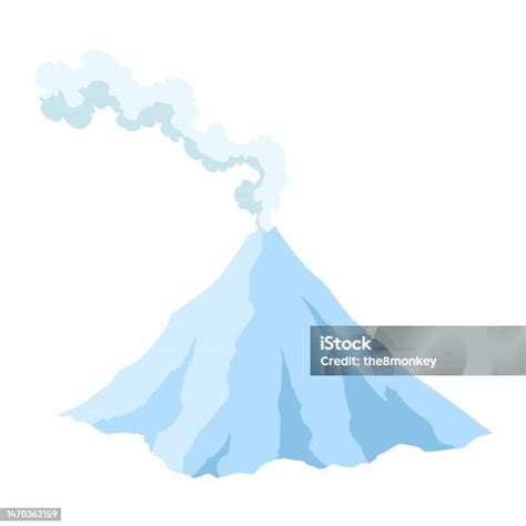화산 아이콘입니다 연기로 폭발하는 마그마 자연 깨어난 벌컨 활동 연기 요소 화산 폭발 평면 만화 벡터 고립 된 그림 돌 건축자재에 대한 스톡 벡터 아트 및 기타 이미지