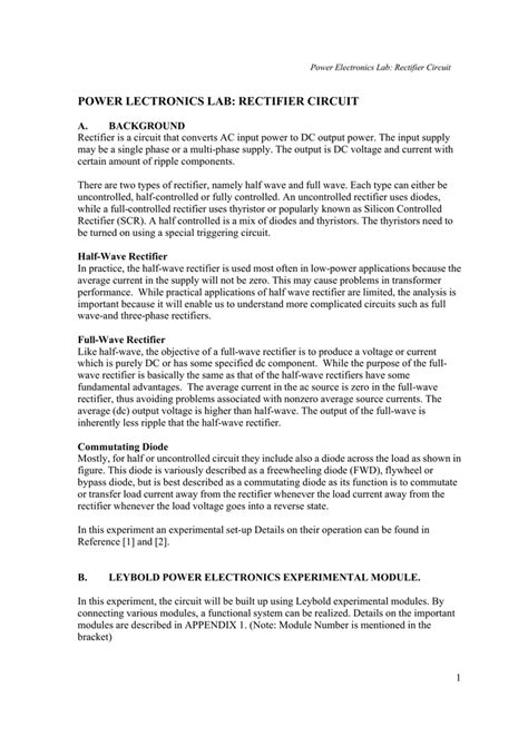 Power Lectronics Lab Rectifier Circuit