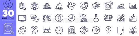 Swipe Up Update Data And Electronic Thermometer Line Icons Pack For