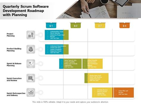 Quarterly Scrum Software Development Roadmap With Planning Topics