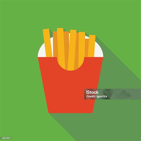 긴 그림자가 있는 아이콘을 감자 튀김 플랫 스타일 벡터 일러스트레이션 프렌치 프라이에 대한 스톡 벡터 아트 및 기타 이미지