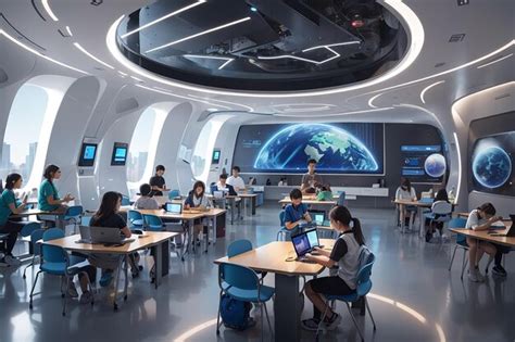 Premium Ai Image Personalized Learning Pathways Adaptive Technology In Futuristic Classrooms