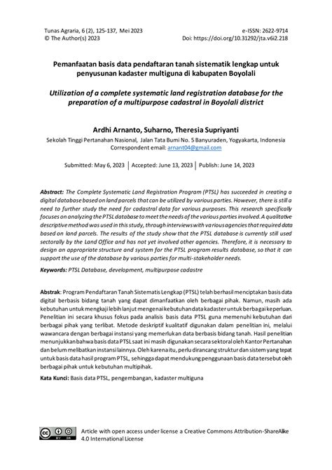 Pdf Pemanfaatan Basis Data Pendaftaran Tanah Sistematik Lengkap Untuk