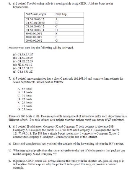 solved 6 12 points the following table is a routing table