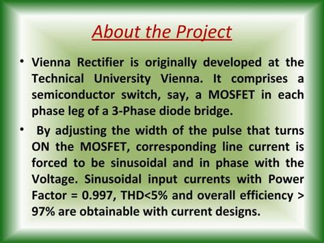 Three Phase Power Factor Improvement Using Vienna Rectifier Ppt