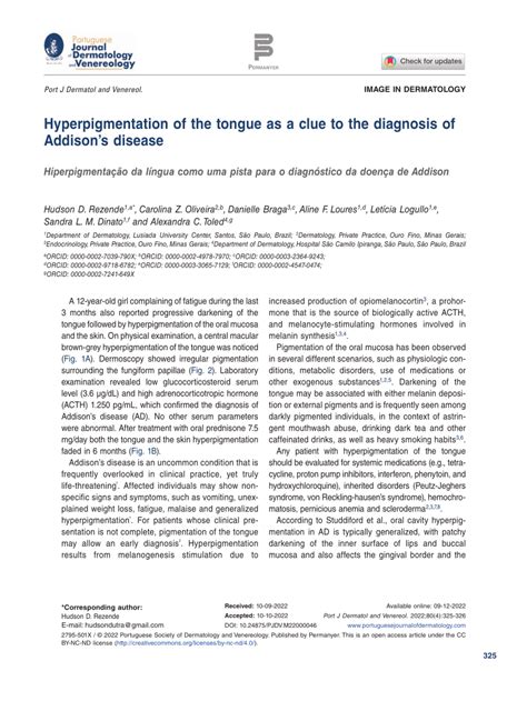 Pdf Hyperpigmentation Of The Tongue As A Clue To The Diagnosis Of