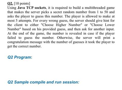 Solved Q2 10 Points Using Java Tcp Sockets It Is