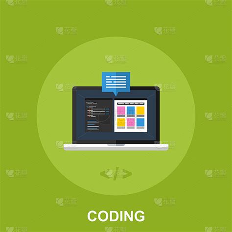 计算机与编码的平面设计概念。
