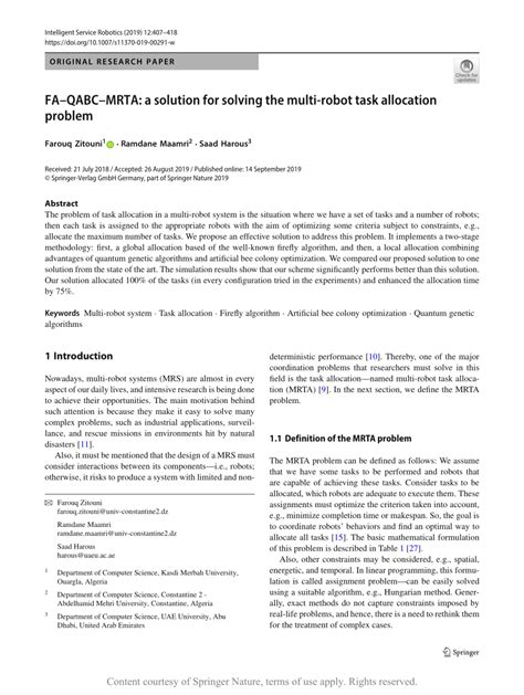 Faqabcmrta A Solution For Solving The Multi Robot Task Allocation