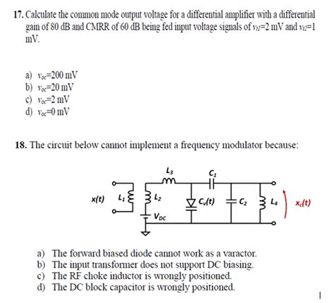 Solved 17 Calculate The Common Mode Output Voltage For A