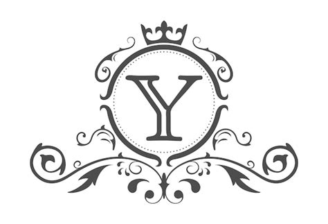 Ials 명함 로고 엠블럼 및 문장 디자인을 위한 장식 및 왕관이 있는 라틴 알파벳 모노그램 템플릿의 스타일화된 문자 Y