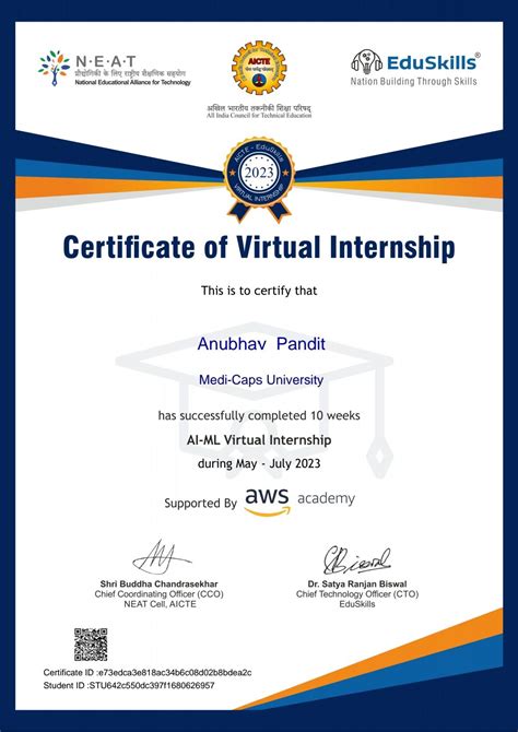 Completed An Aiml Internship With Neat And Eduskills Anubhav Pandit